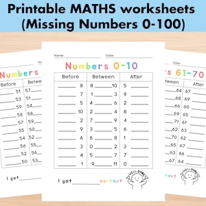 Maths Missing Numbers Worksheets 0-100 Printable, Preschool Math ...