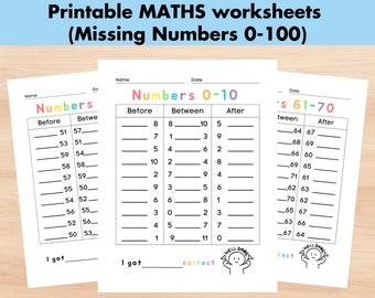 Maths Missing Numbers Worksheets 0-100 Printable, Preschool Math ...