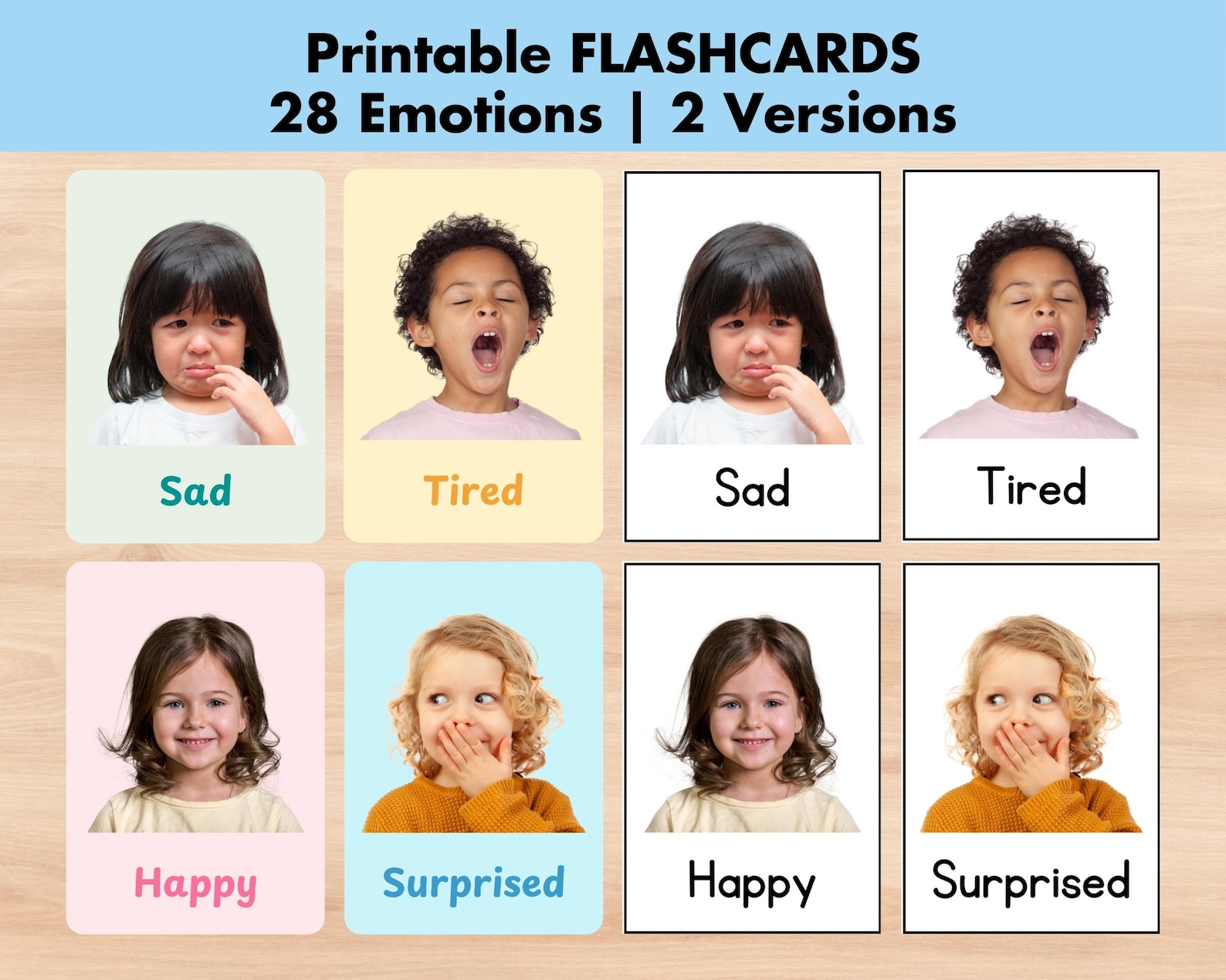 28 Photo Emotions Flashcards, Printable Feelings Flash Cards, Real ...