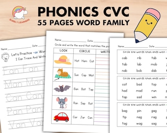 Phonics CVC Word Family Worksheet Bundle, Homeschool Kindergarten ...