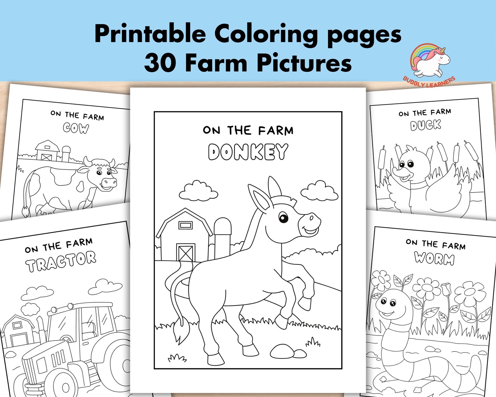 30 Farm Animals Coloring Pages for Kids, Farm Coloring Page, Farm ...