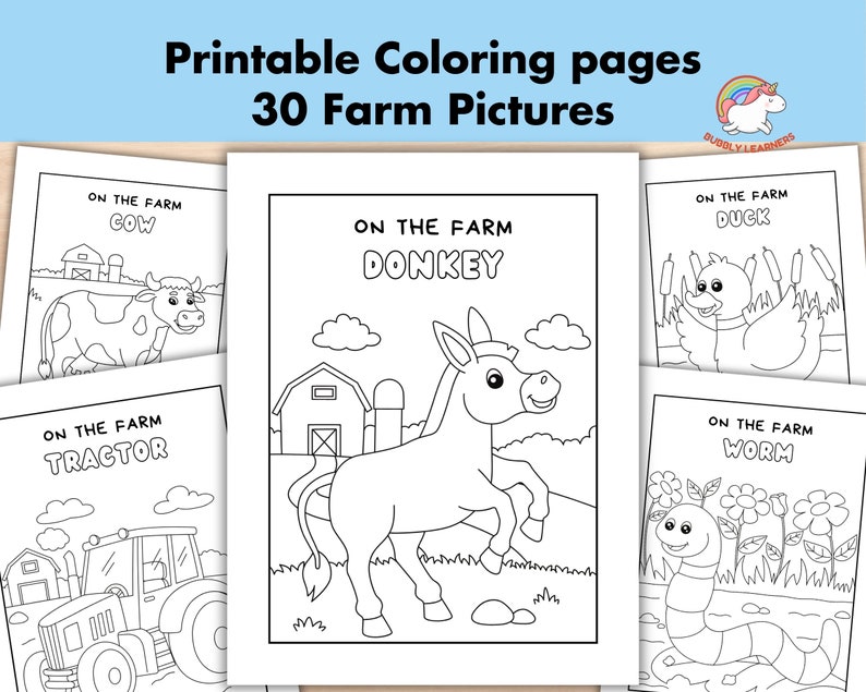 30 Farm Animals Coloring Pages for Kids, Farm Coloring Page, Farm ...