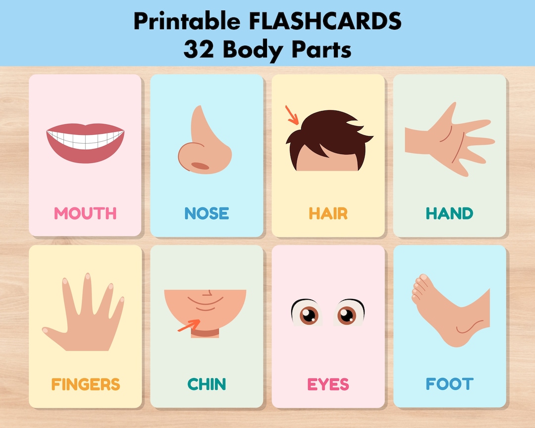 32 Body Parts Flashcards, Printable Montessori Flash Cards,pre-school ...
