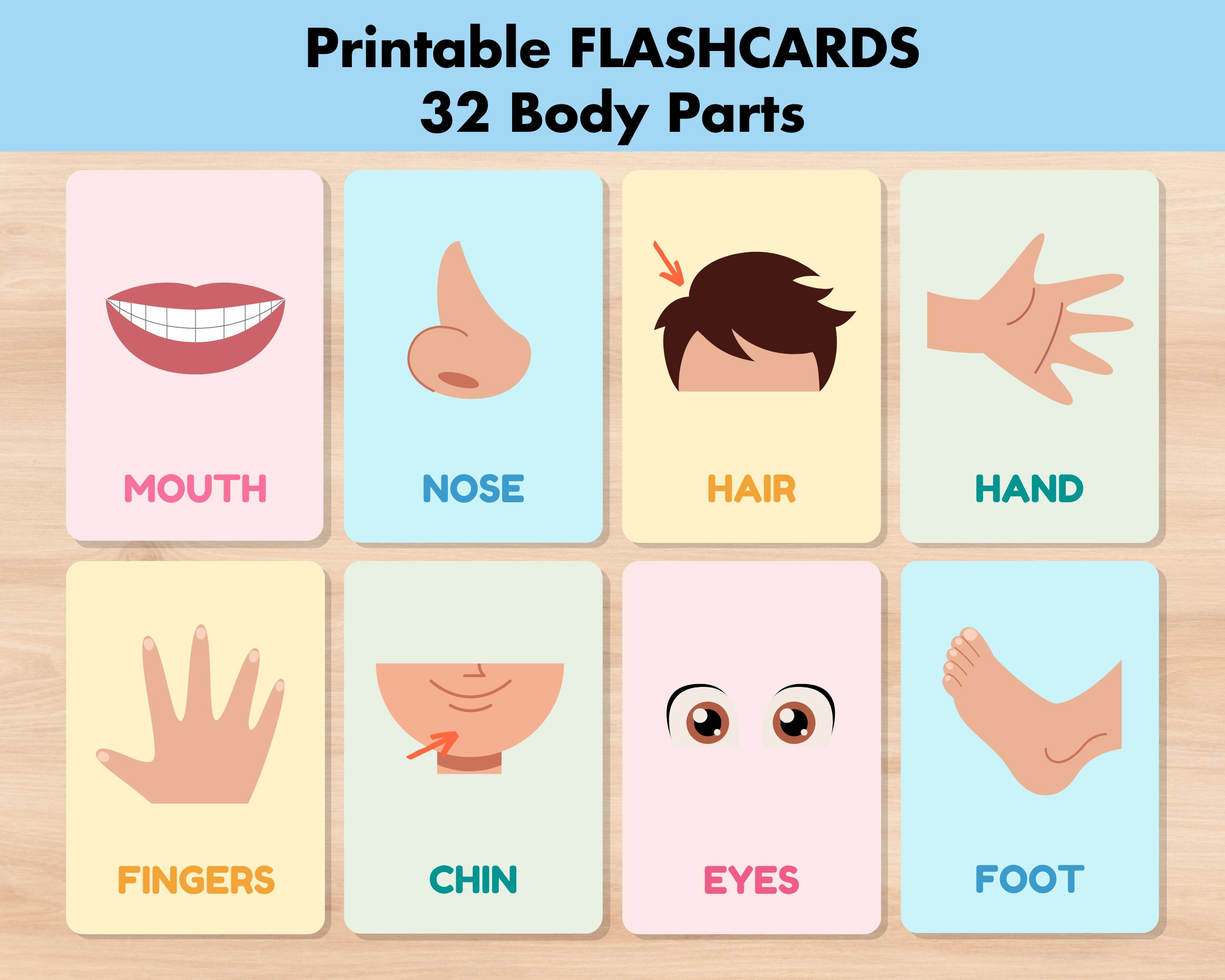 32 Body Parts Flashcards, Printable Montessori Flash Cards,pre-school ...