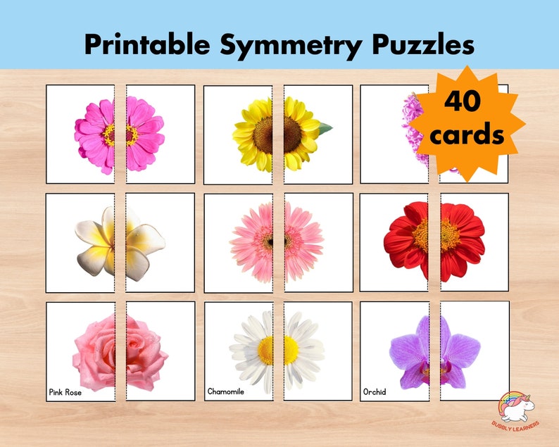 40 Real Flowers Matching Game for Kids, Symmetry Puzzle,match Picture ...