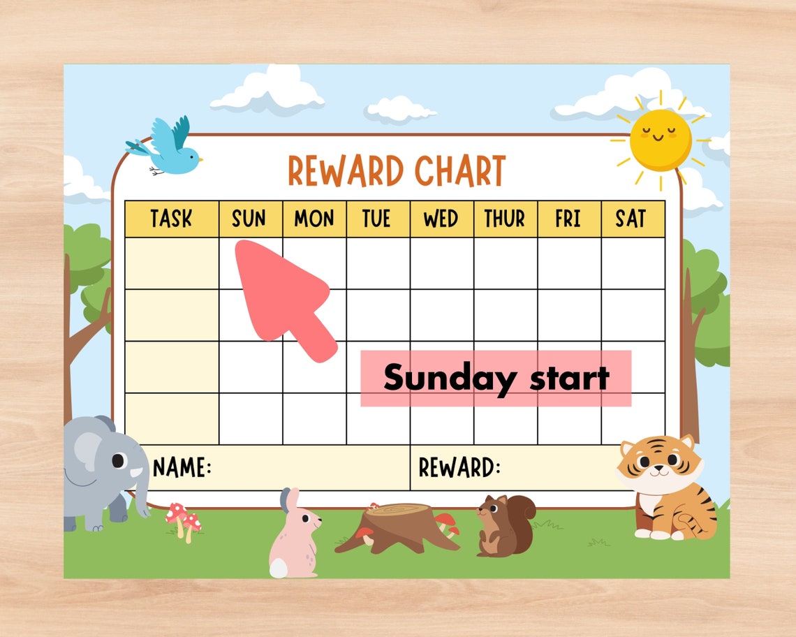Zoo Animal Reward Chart Toddler, Jungle Potty Training,printable ...