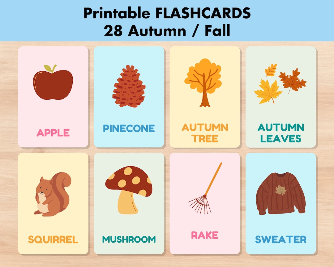 28 Autumn Flashcards, Fall Vocabulary Nature Cards, Printable ...