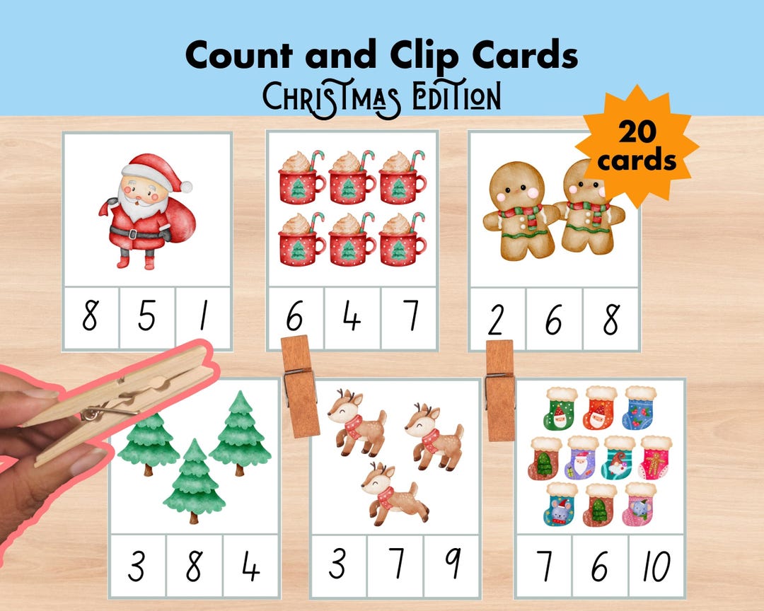 Printable Christmas Count and Clip Cards, Numbers 1-10, Preschool Math ...