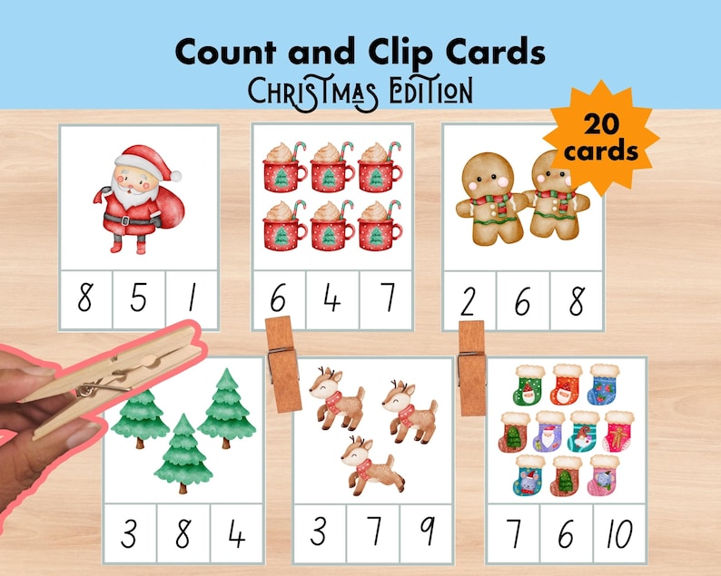 Printable Christmas Count and Clip Cards, Numbers 1-10, Preschool Math ...