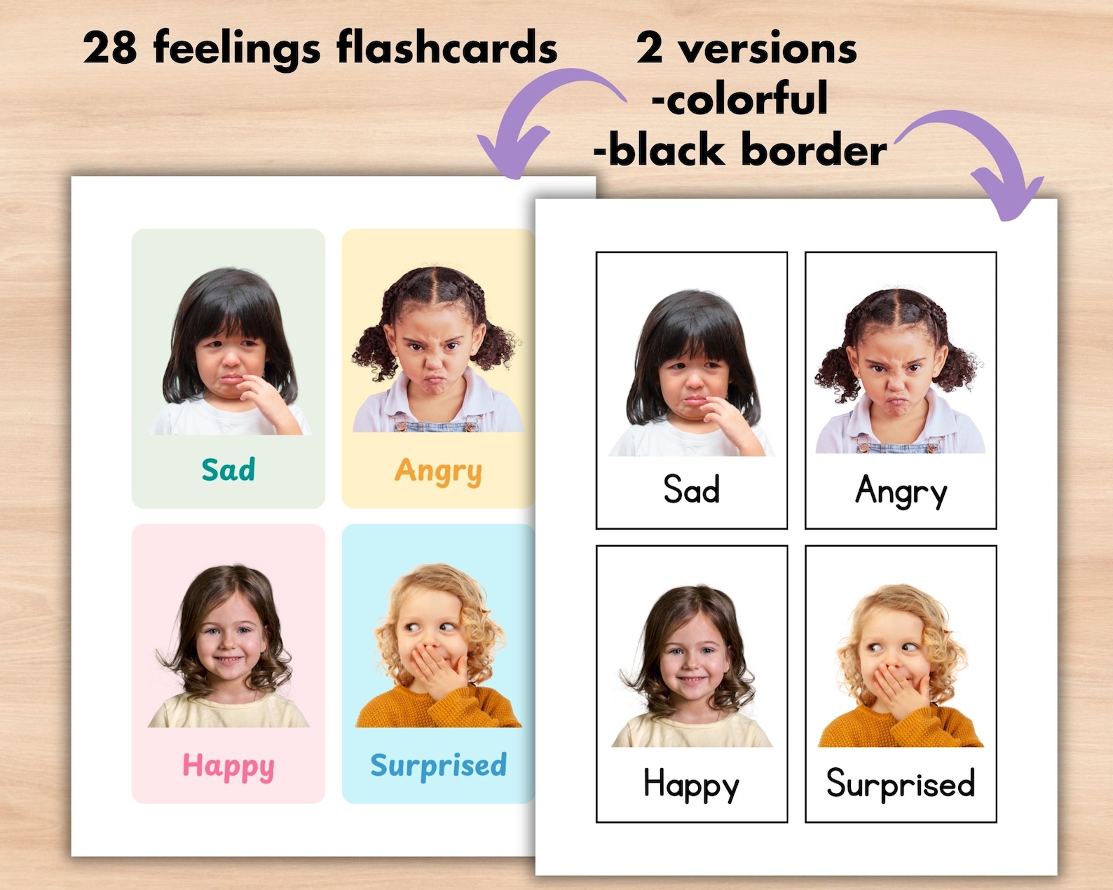 28 Photo Emotions Flashcards, Printable Feelings Flash Cards, Real ...