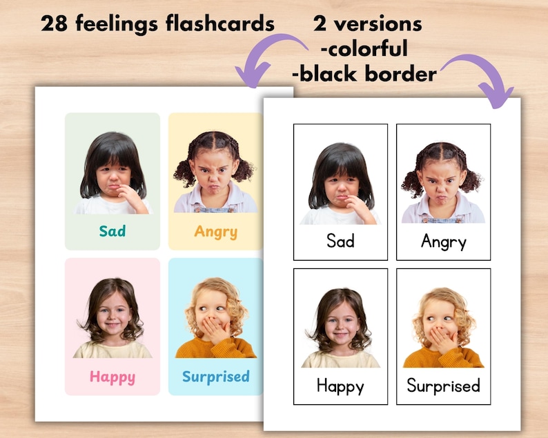 28 Photo Emotions Flashcards, Printable Feelings Flash Cards, Real ...