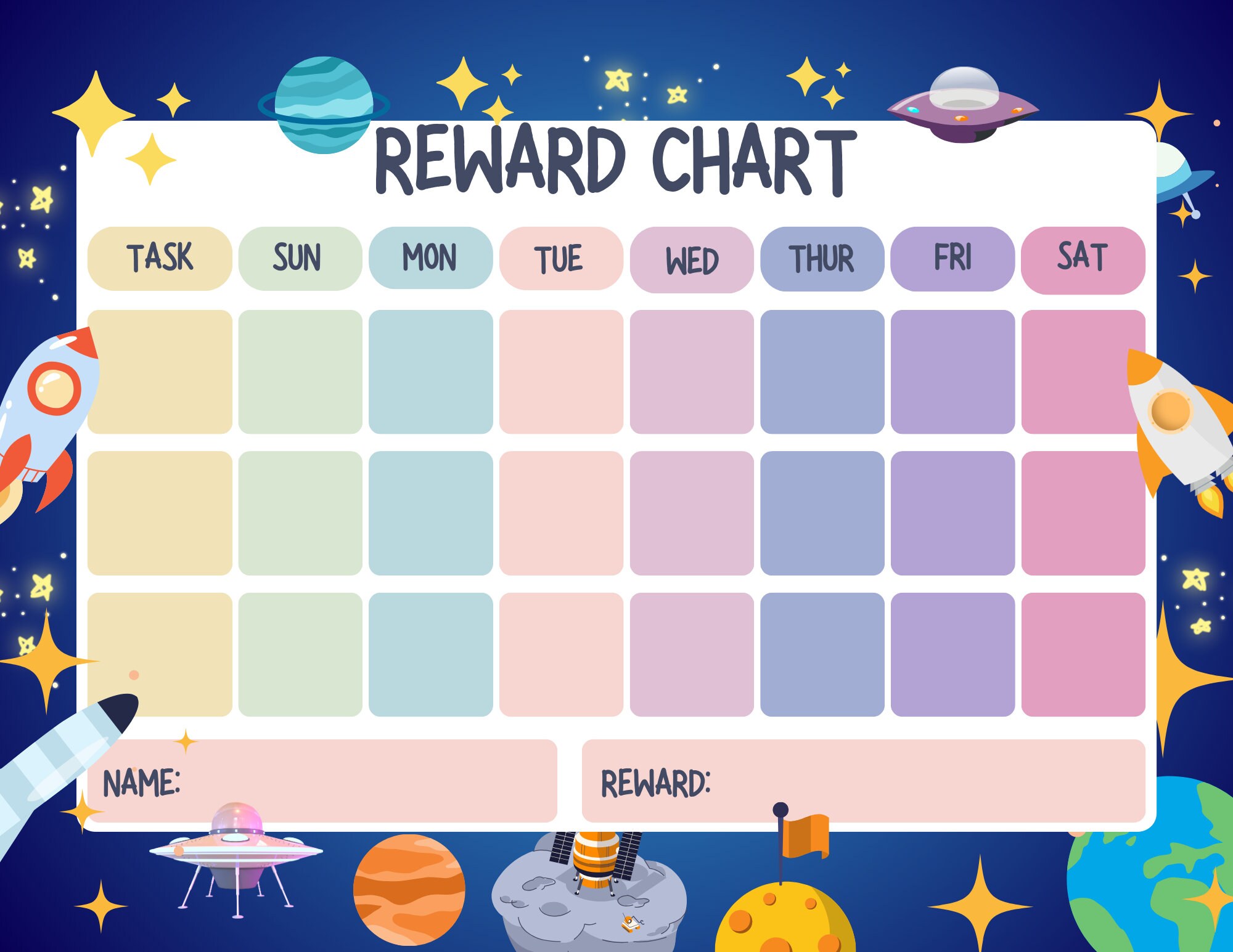 Galaxy Reward Chart Toddler, Printable Sticker Chart,kids Chore Chart ...