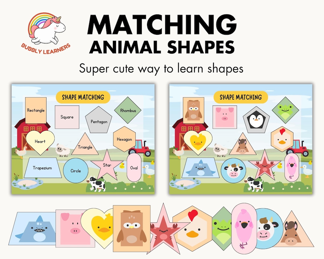 Animal Shape Matching Activity for Kids, Printable Toddler Game ...