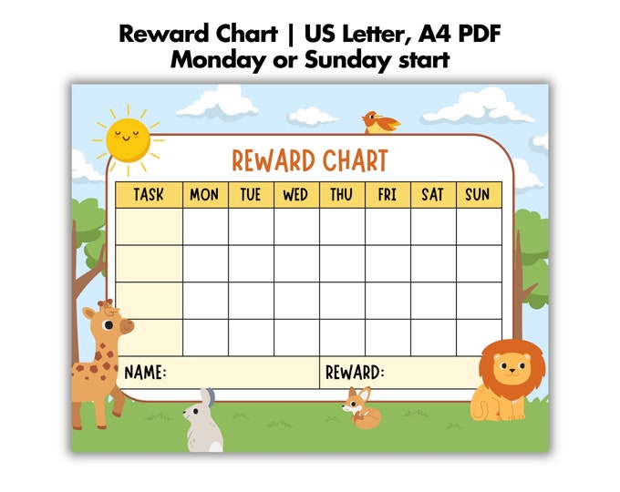 MONKEY Reward Chart | Boy Reward | Chore Chart Printable ANIMAL ...