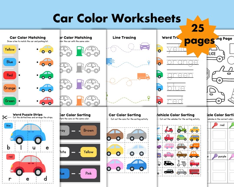 Toddler Busy Book Printable, Colour Sorting Matching Game, Car Color ...