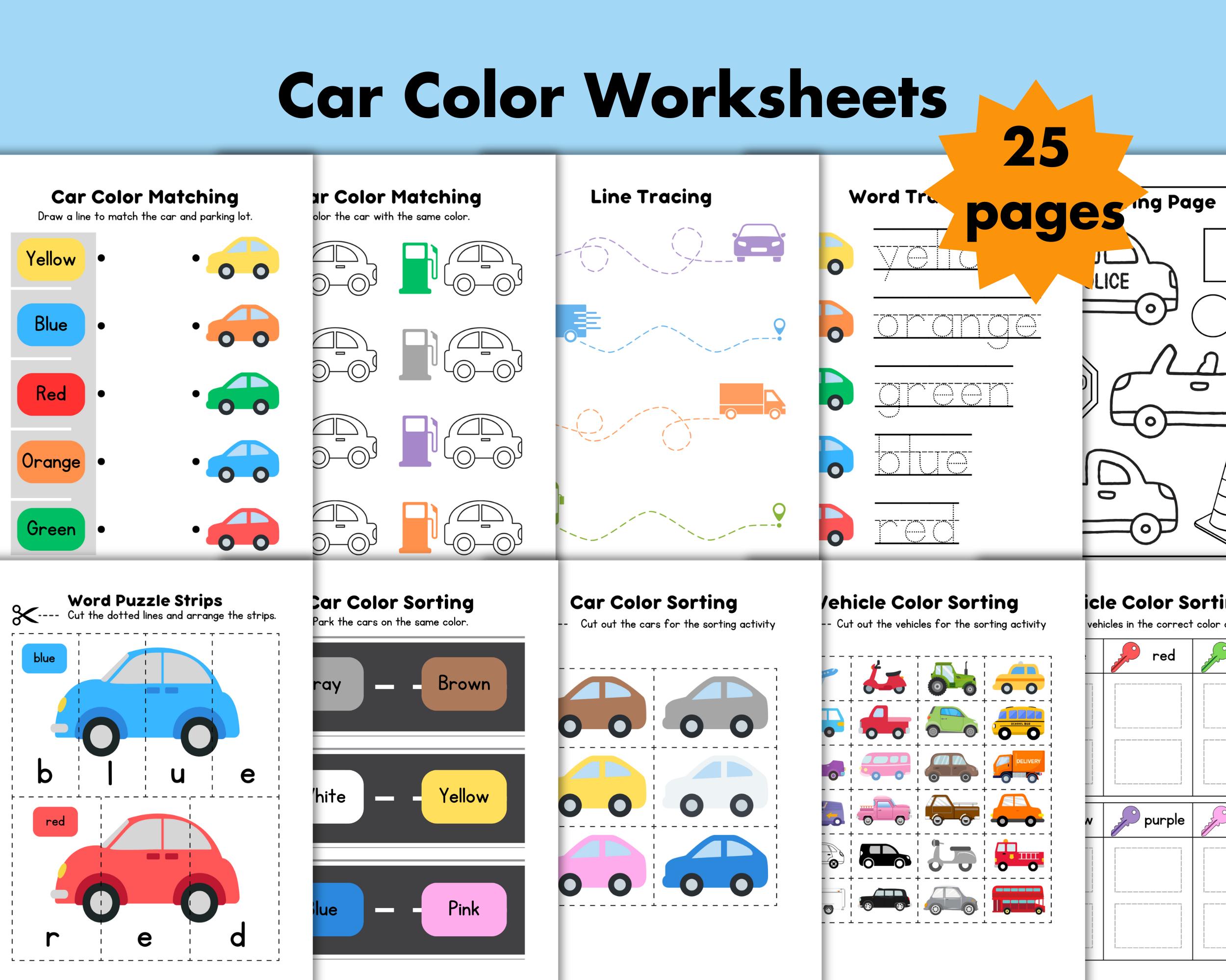 Toddler Busy Book Printable, Colour Sorting Matching Game, Car Color ...