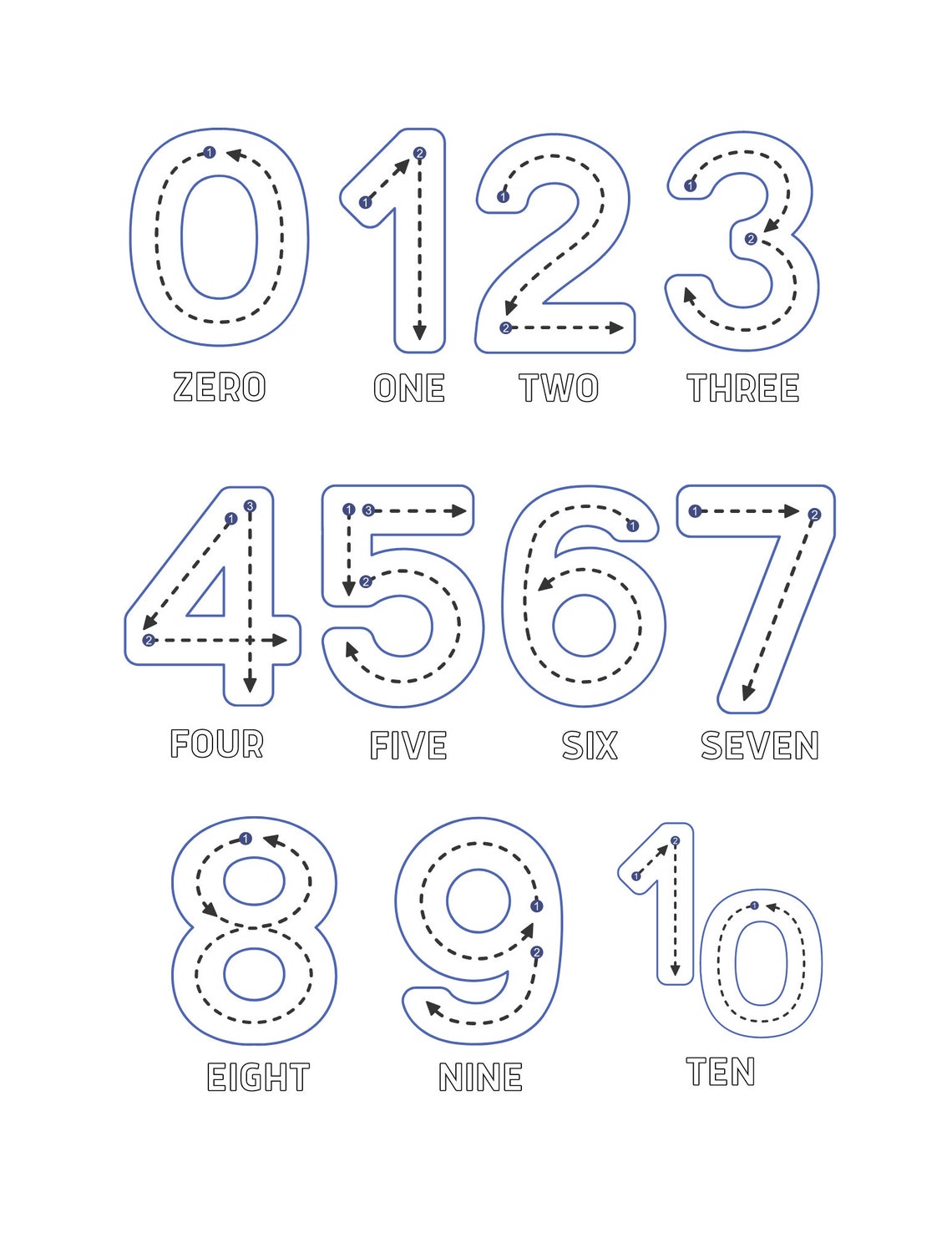 Preschool Numbers Tracing Worksheet, Handwriting Practice, Basic ...