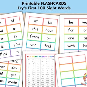 100 Printable Fry's First Hundred Sight Word Flashcards, Kindergarten ...