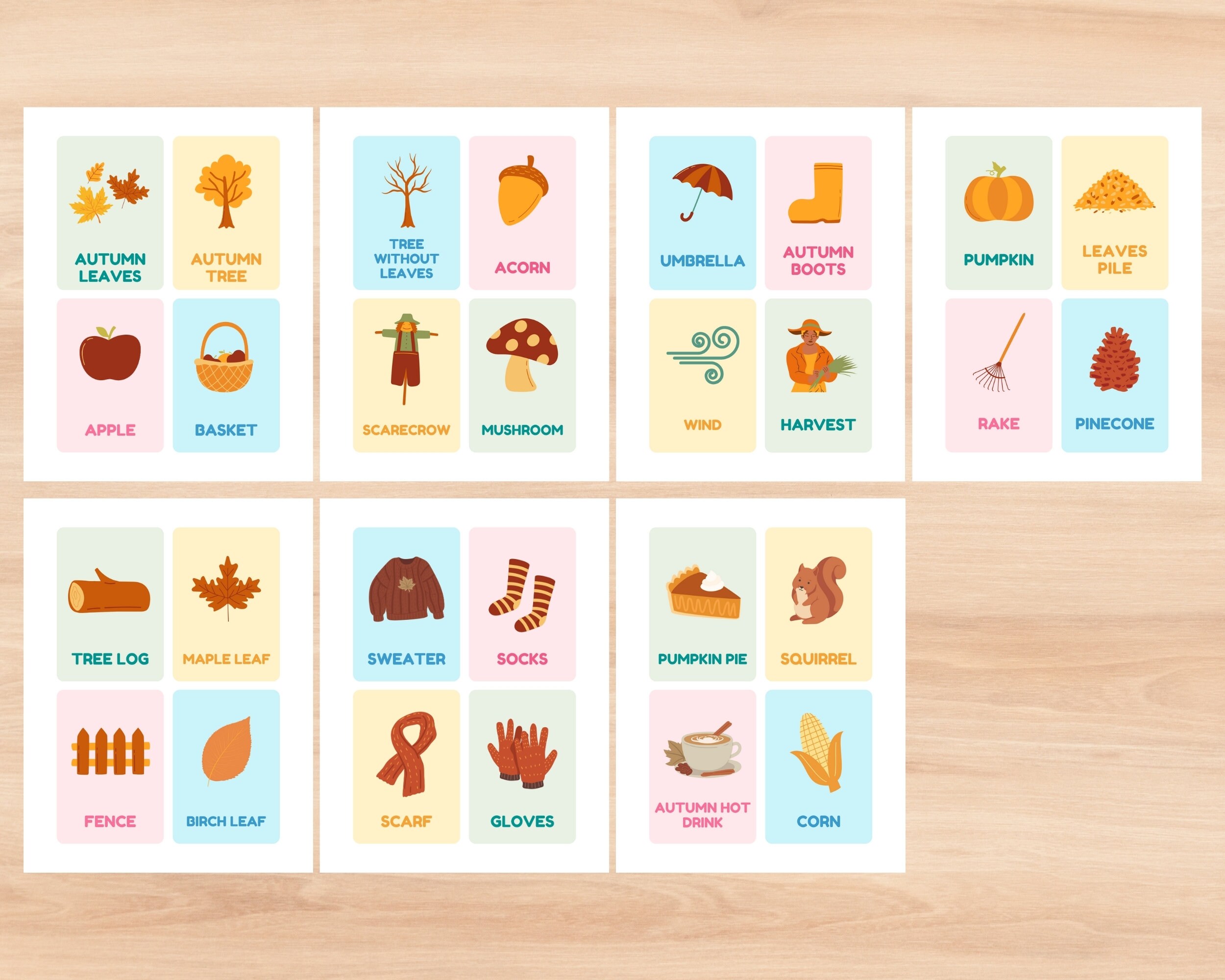28 Autumn Flashcards, Fall Vocabulary Nature Cards, Printable ...