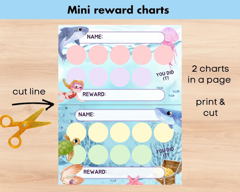 Ocean Reward Chart Toddler, Watercolor Sea Reward Chart Mini, Printable ...