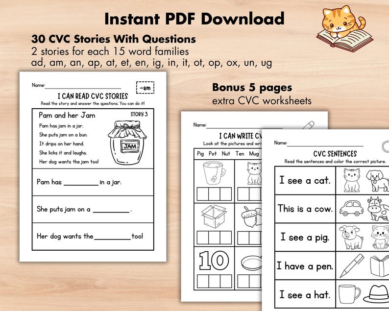 Reading Comprehension Worksheets, CVC Sentences for Kindergarten and ...