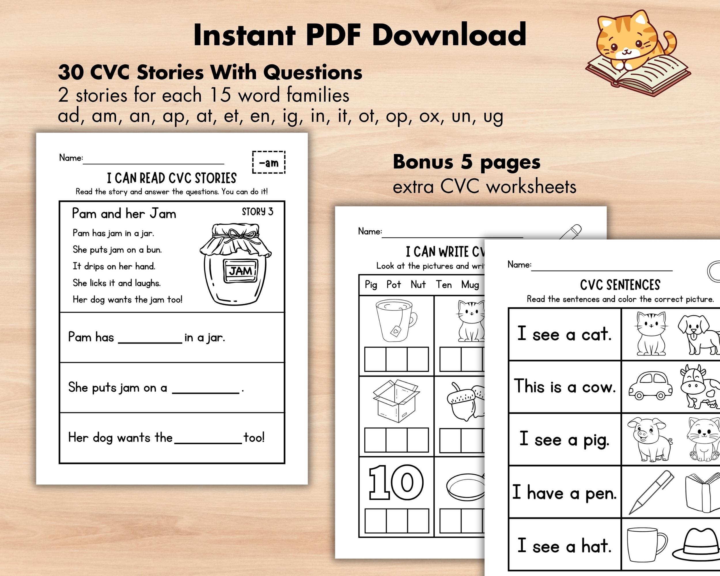 Reading Comprehension Worksheets, CVC Sentences for Kindergarten and ...