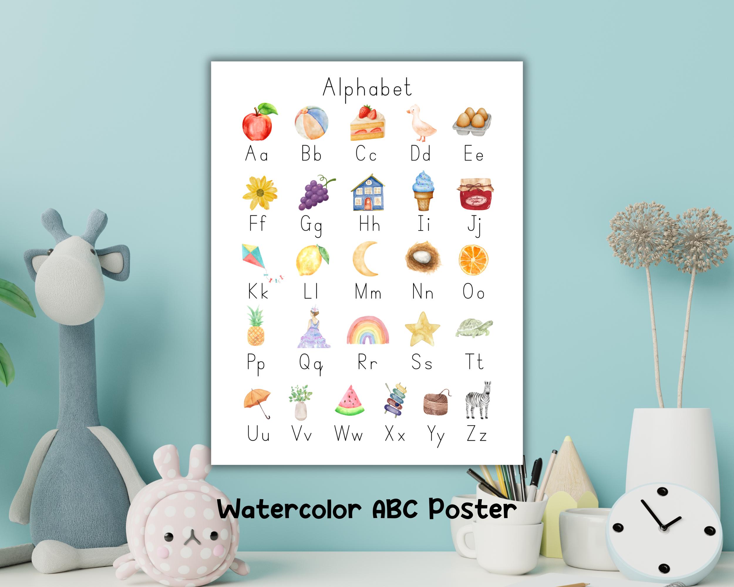 Watercolor Alphabet Poster Chart, ABC Classroom Decor, Printable ...
