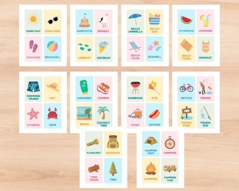 40 Summer Flashcards, Summer Vocabulary Nature Cards, Printable ...