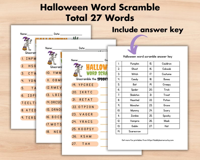Halloween Word Scramble, Printable Halloween Party Game, Halloween ...