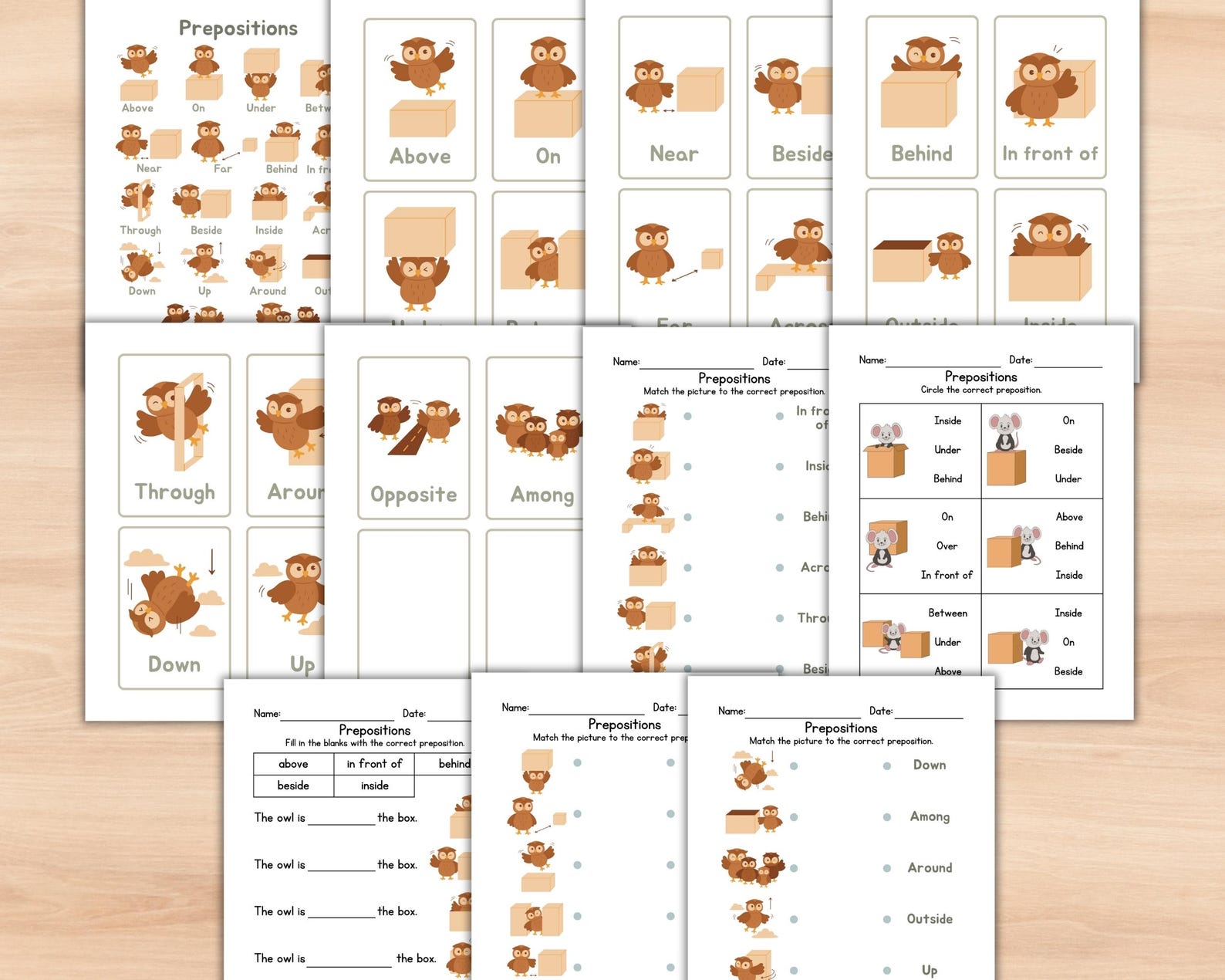 Preposition Flashcard Worksheet, Parts of Speech, Positional Words ...