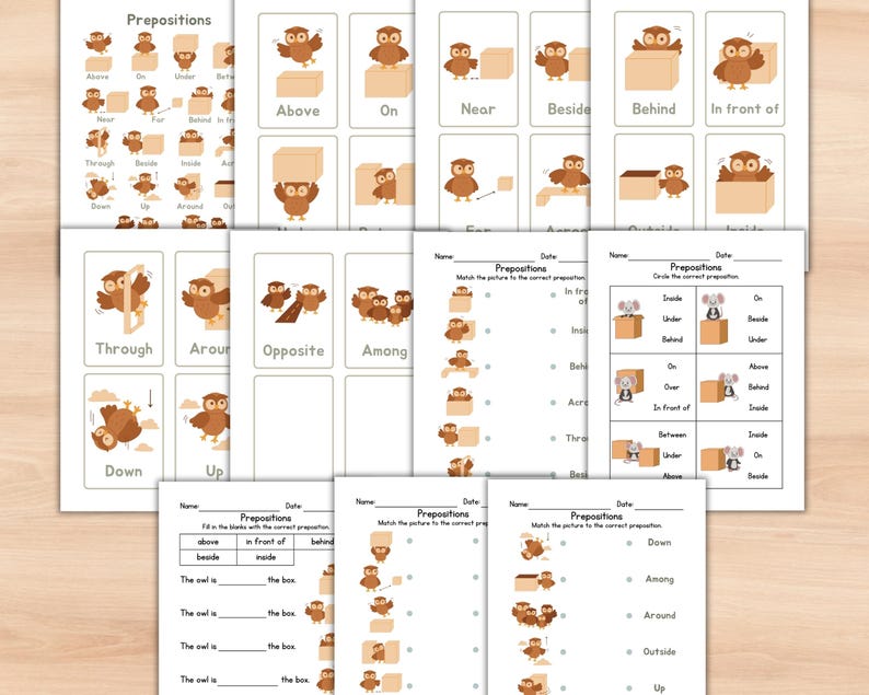 Preposition Flashcard Worksheet, Parts of Speech, Positional Words ...