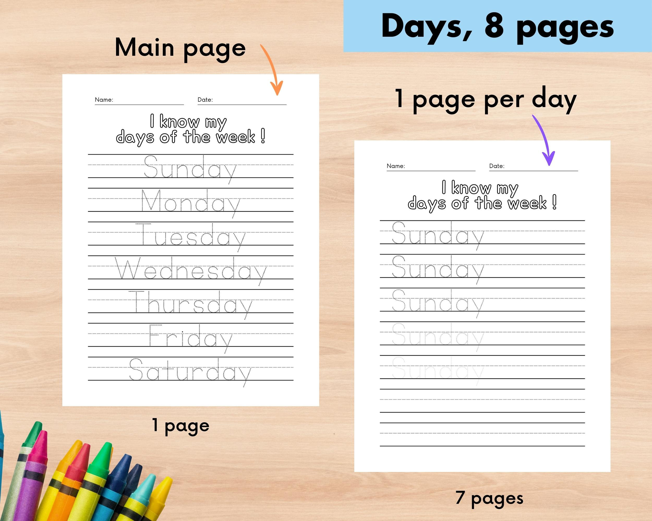 Tracing Months Preschool Worksheets, Days of the Week Printable ...