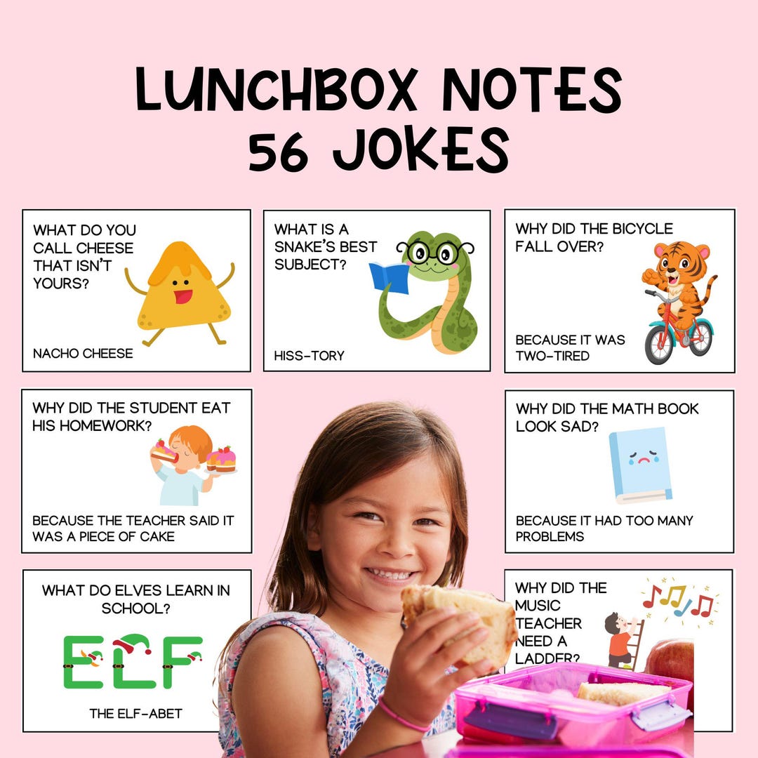 Lunchbox Notes Joke Printable, Lunch Box Note Motivational Card, Back ...