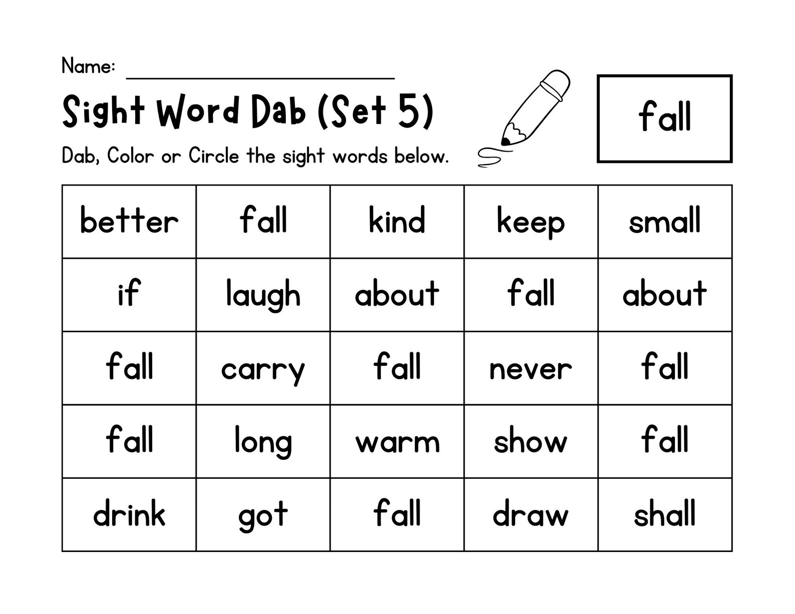 Sight Word Dab It Worksheet, Sight Word Activity, Printable Worksheets ...
