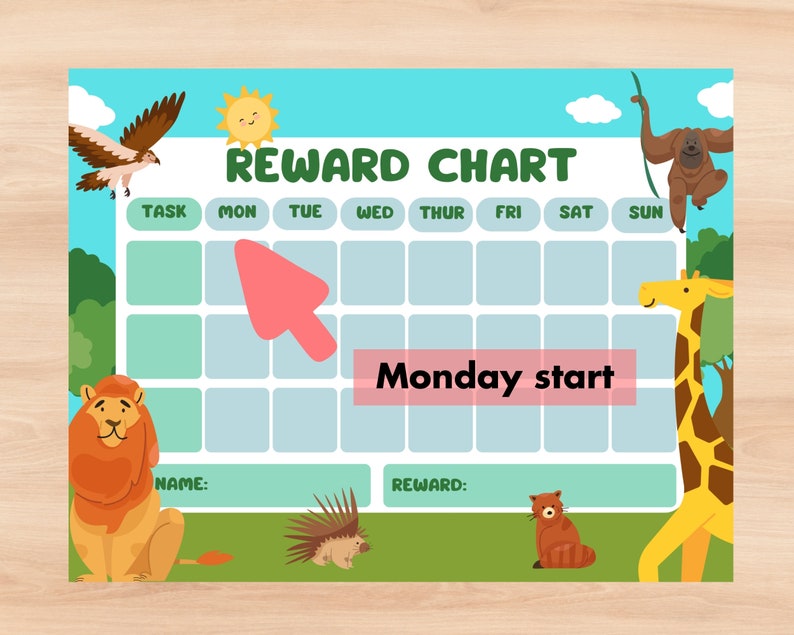 Safari Animal Reward Chart Toddler, Jungle Potty Training,printable ...