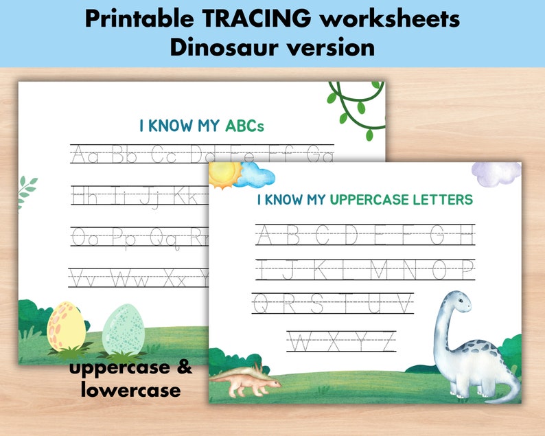 Dinosaur Alphabet Tracing Sheets Handwriting Practice, Preschool ...