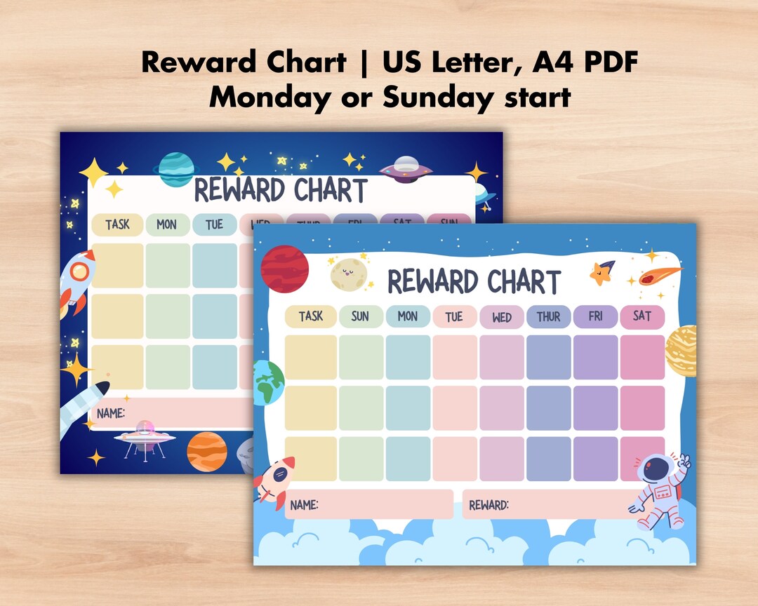 Space Reward Chart Toddler, Printable Sticker Chart,kids Chore Chart ...