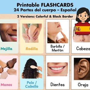 Spanish Body Parts Flashcards With Real Photos for Kids Learning ...