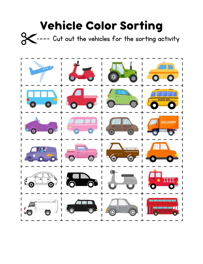 Car Color Learning Bundle, Colour Sorting Matching Game, Color Matching ...