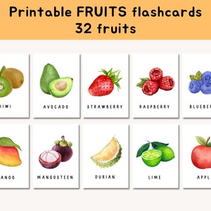 32 Fruits Flashcards Preschool Cards , Educational Printable Cards ...