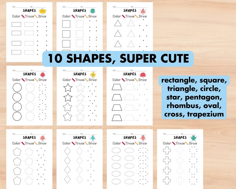 Printable Draw the Shape, Learn Shapes, Shape Tracing, Shape Drawing ...