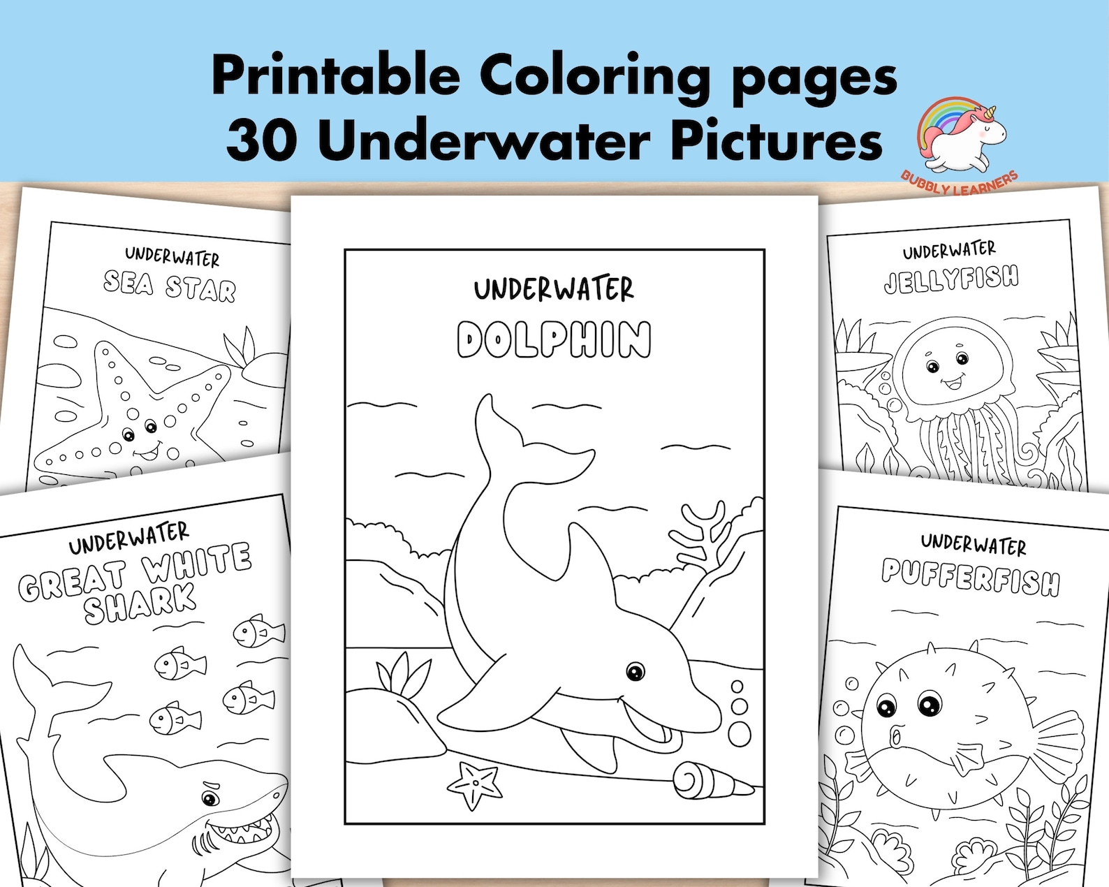 Ocean Coloring Page, Kids Coloring Book, Sea Animal Coloring for Kids ...