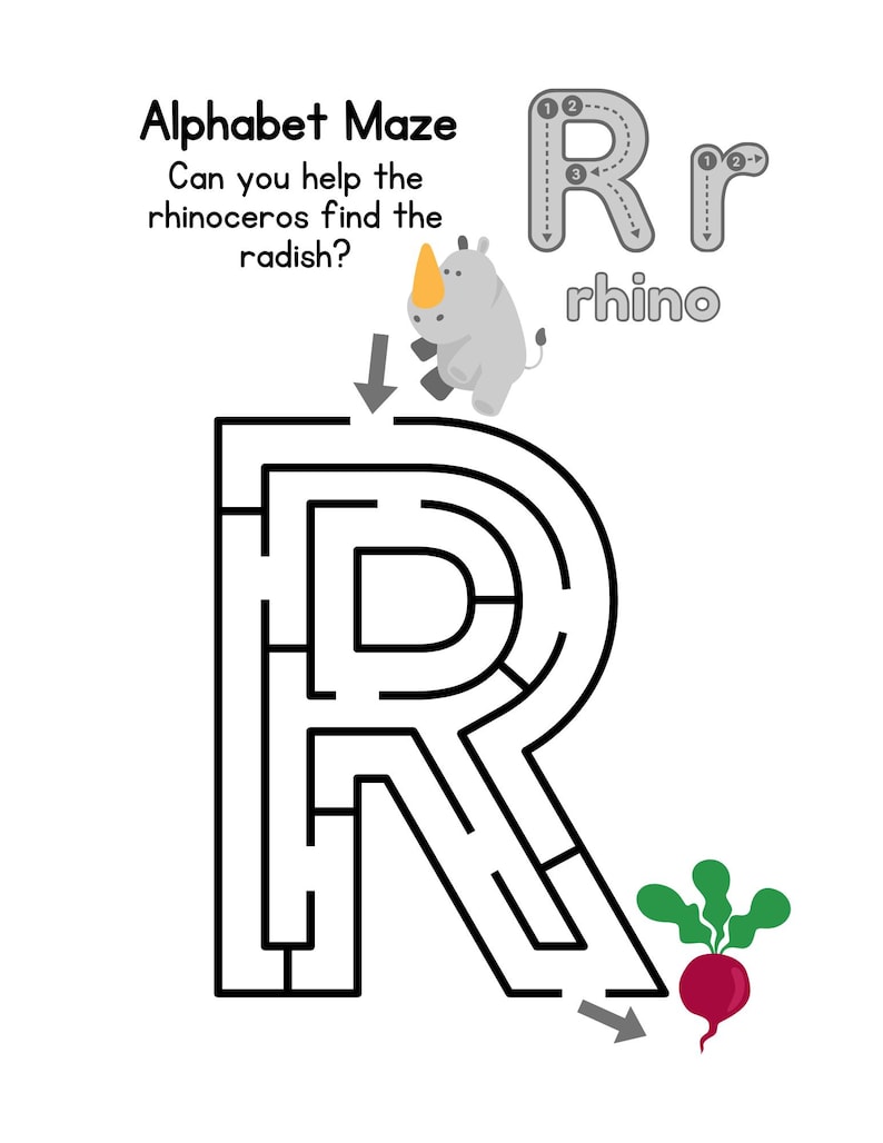 Printable Alphabet Maze Worksheets for Kids, Letter Maze Puzzle Game ...