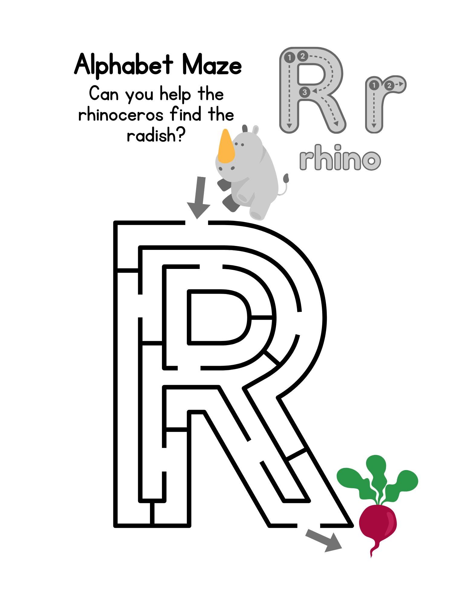 Printable Alphabet Maze Worksheets for Kids, Letter Maze Puzzle Game ...