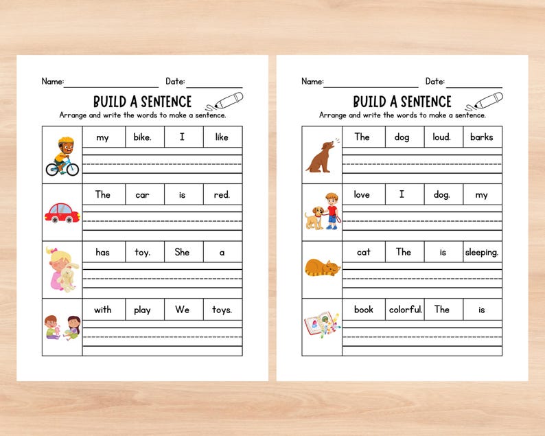 240 Build the Sentence Worksheets, Printable Sentences Writing Practice ...