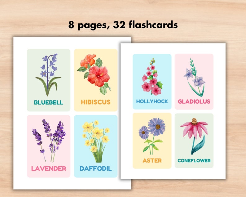 32 Flowers Flashcards, Flower Vocabulary Nature Cards,printable ...
