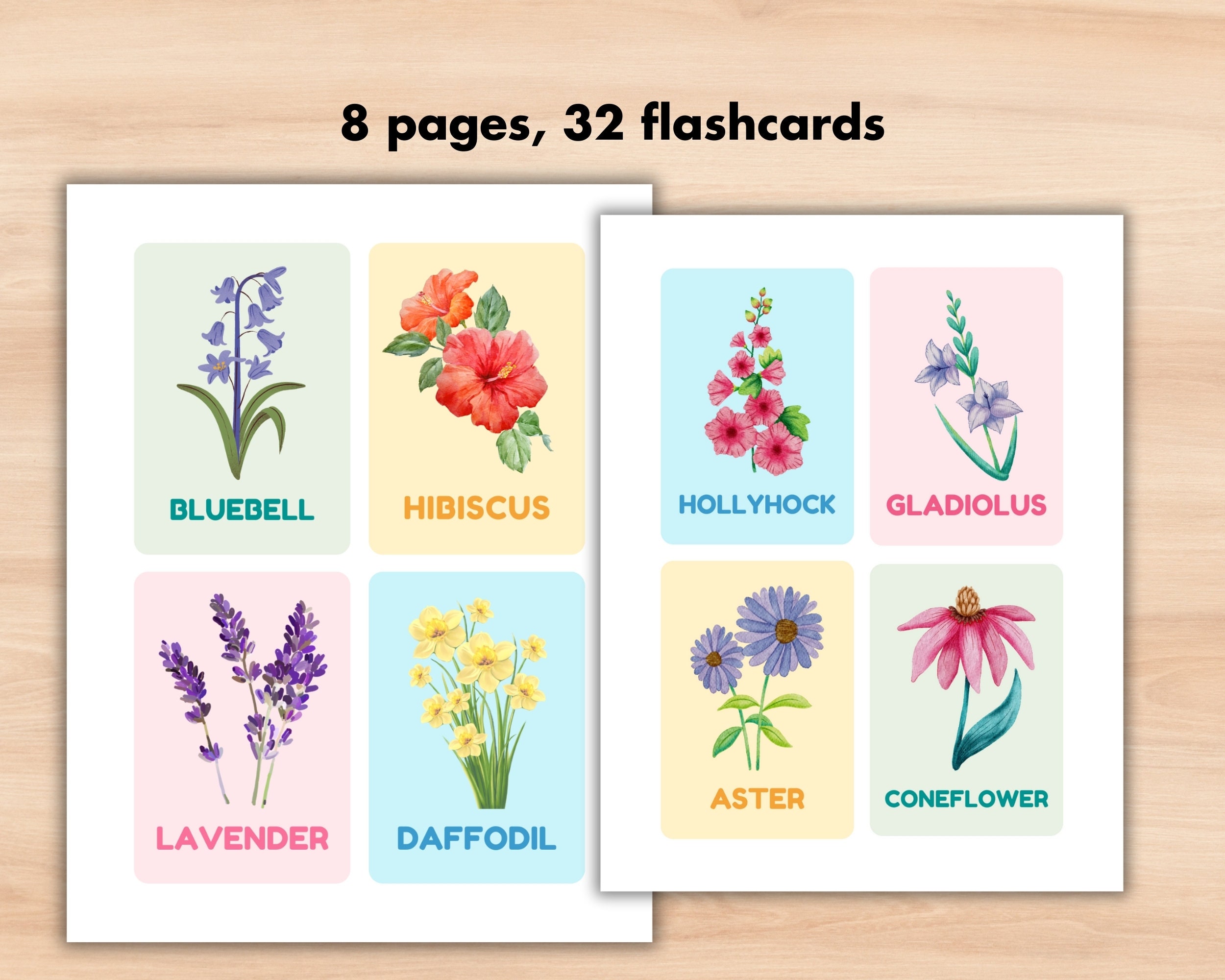 32 Flowers Flashcards, Flower Vocabulary Nature Cards,printable ...