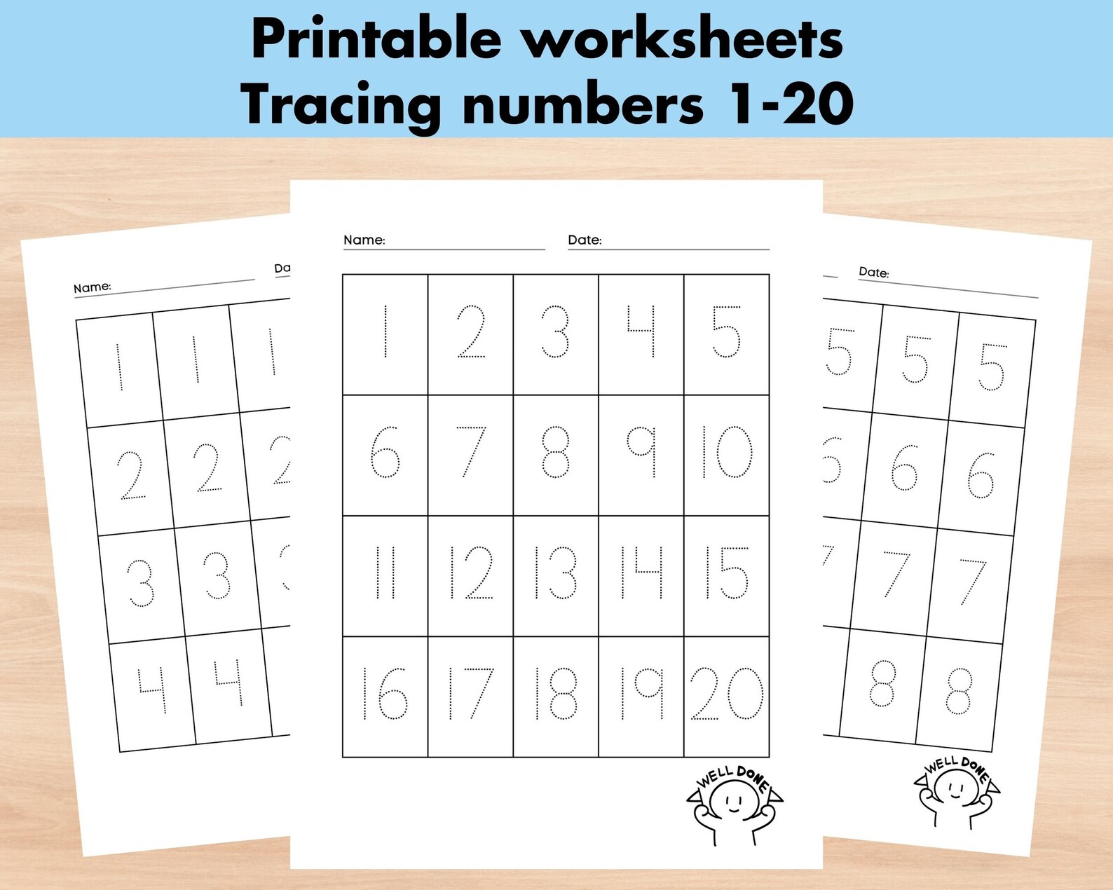 Number Tracing Practice, 1-20 Tracing Worksheet, Printable Preschool ...
