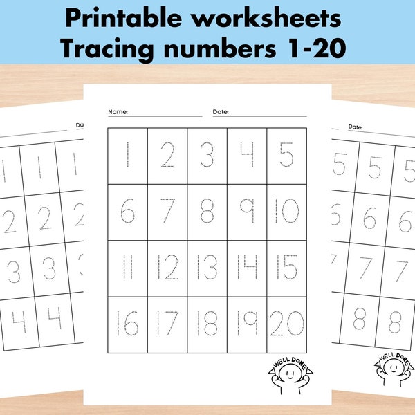 Number Tracing Practice 1 20 Tracing Worksheet Printable Preschool ...
