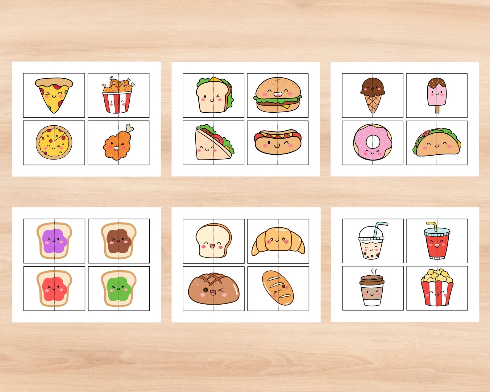 Food Matching Card Game, Symmetry Puzzle, Printable Toddler Preschool ...